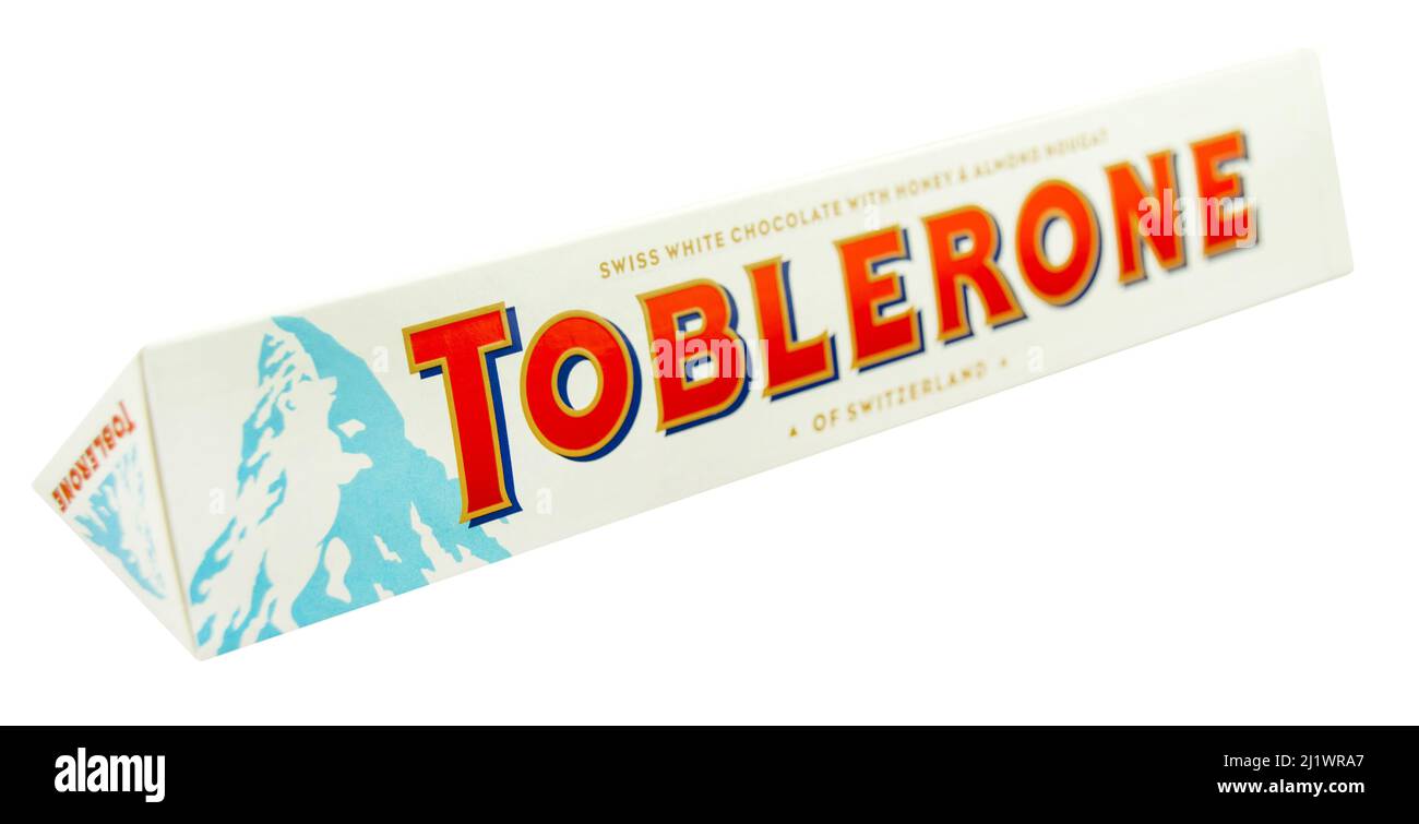 Hamburg, Germany - March 14 2022: Toblerone Swiss white chocolate and ...