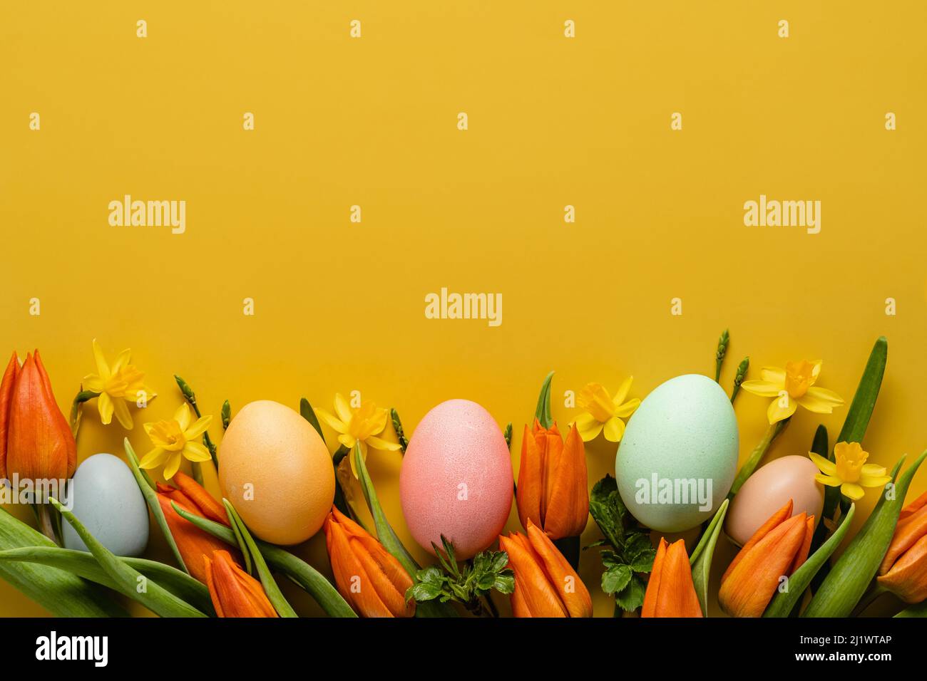 Easter holiday concept. Easter picture, multi-colored eggs, spring ...