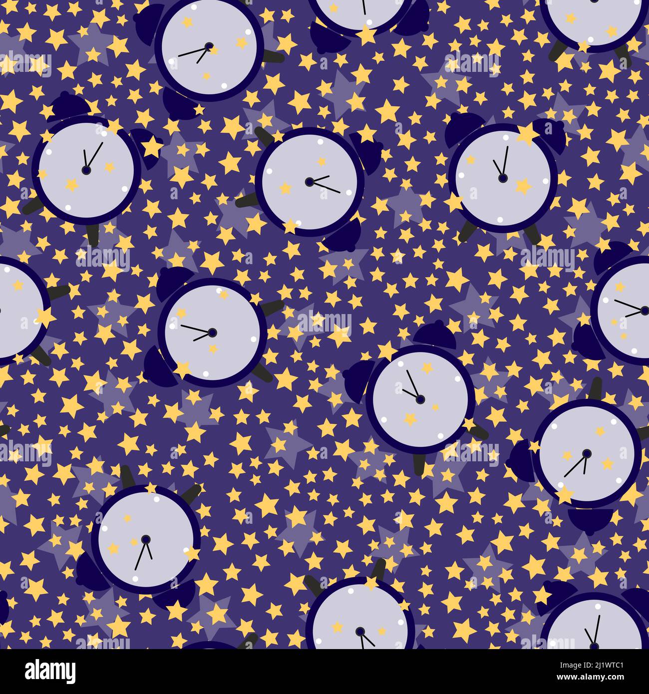 seamless pattern of alarm clock and stars on a dark background. vector ...