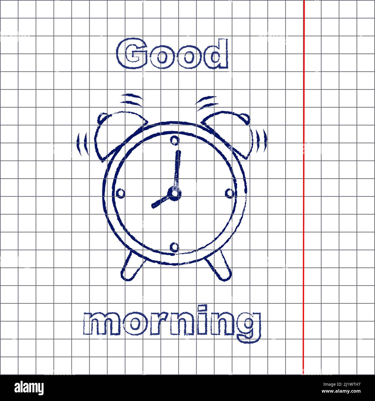 a simple alarm clock icon, a linear symbol with a thin outline. Blue ...