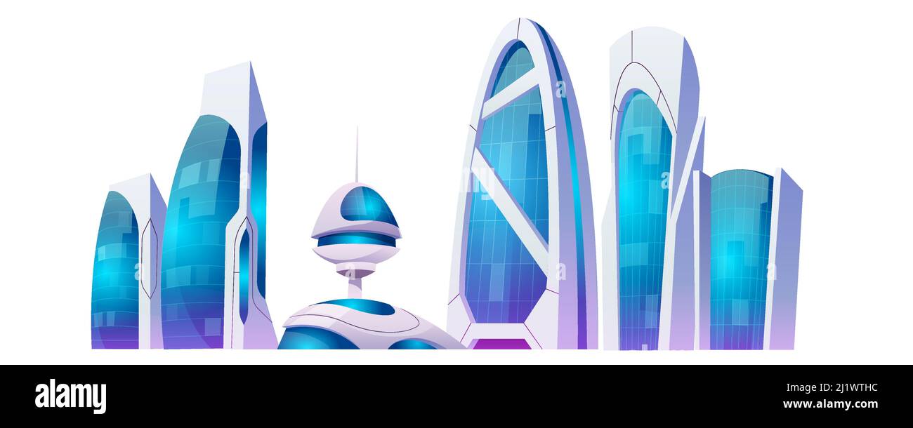 Future city buildings, futuristic skyscrapers isolated on white ...