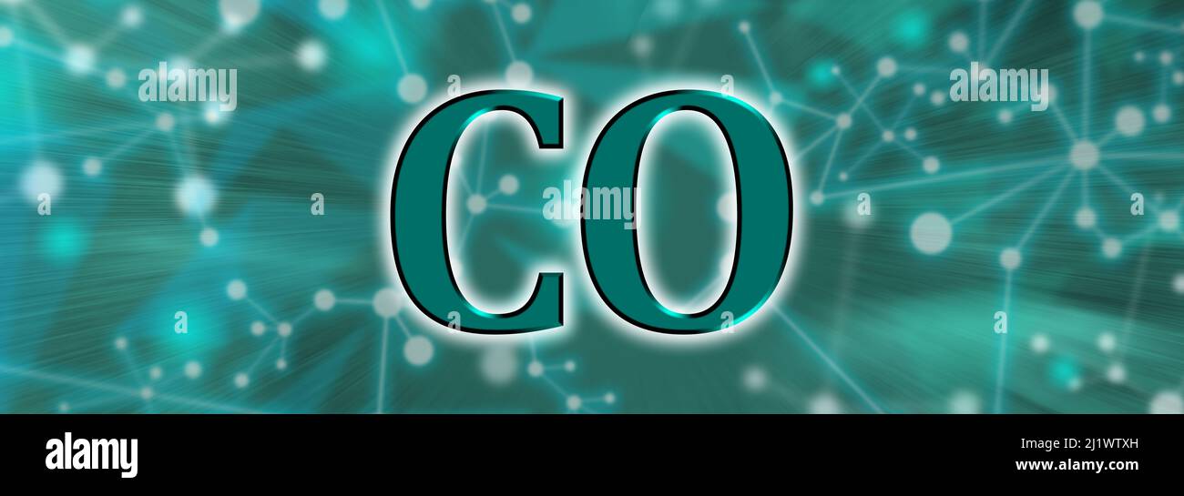 CO symbol. Carbon monoxide molecule on green network background Stock ...