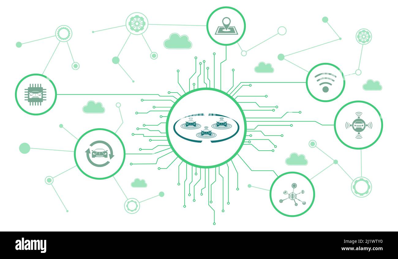 Concept of connected cars with connected icons Stock Photo - Alamy