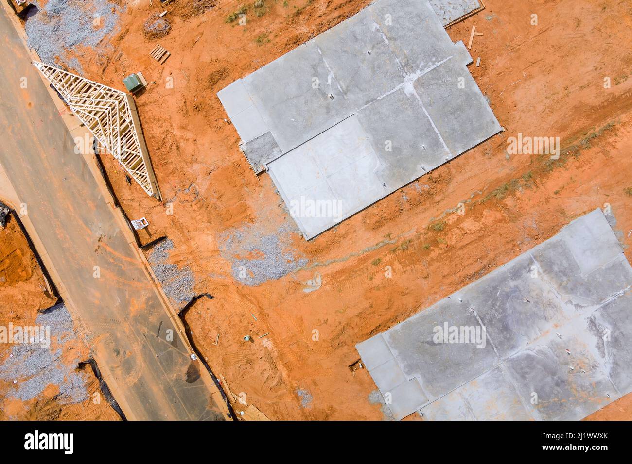 Construction site aerial views of new home concrete foundation Stock ...