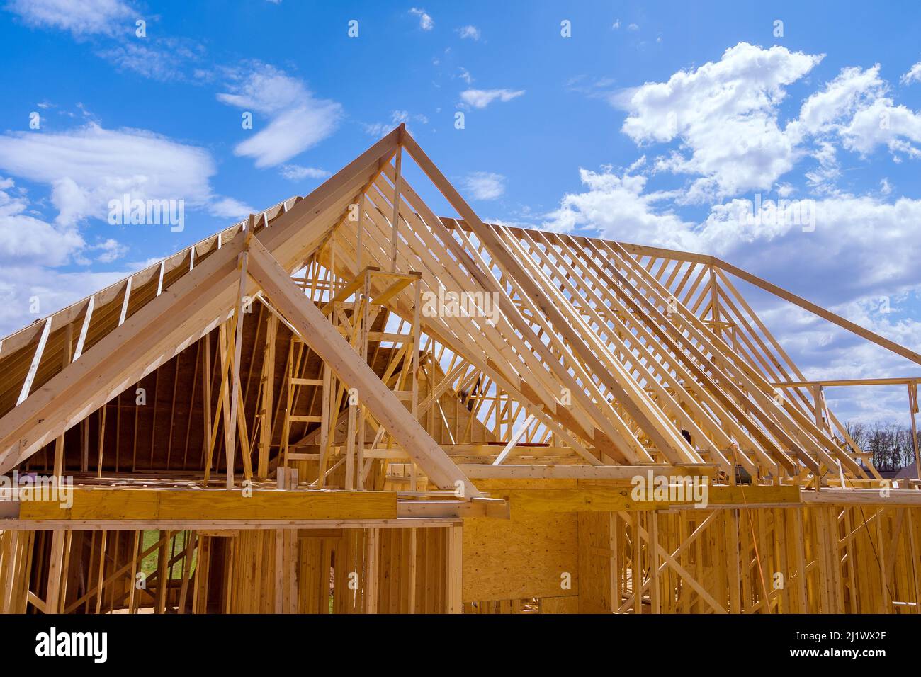 Framing beam of new house under construction top view Stock Photo - Alamy
