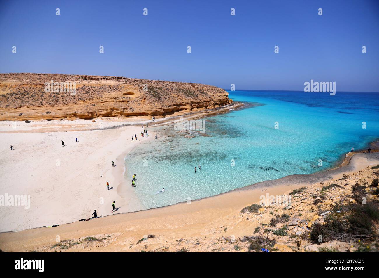 Marsa Matrouh, Egypt. 27th Mar, 2022. Tourists visit the Ageeba Beach ...