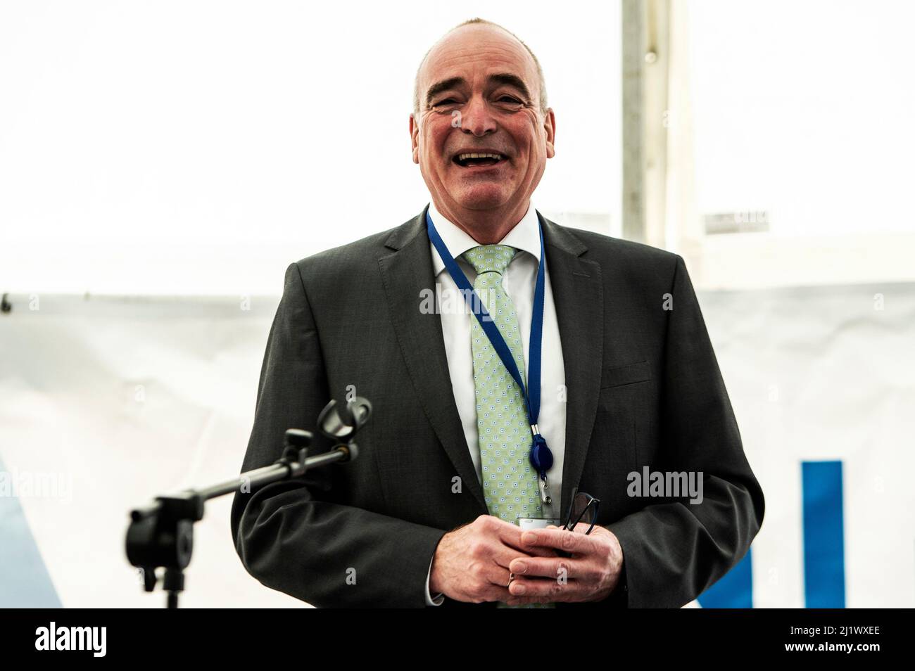 Valneva CEO Thomas Lingelbach delivers a speech following a visit of ...