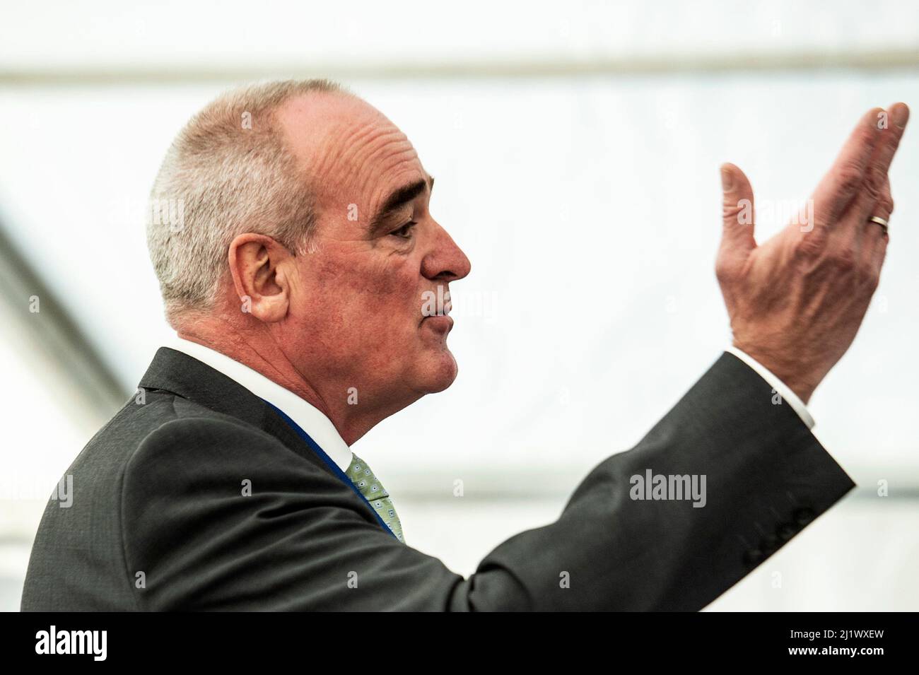 Valneva CEO Thomas Lingelbach delivers a speech following a visit of ...