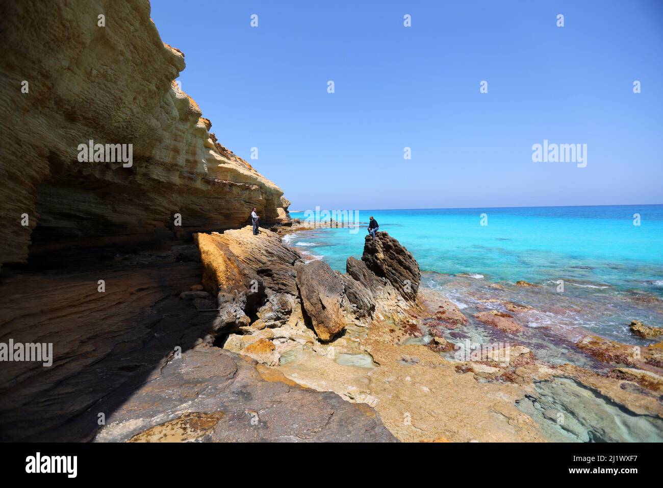 Marsa Matrouh, Egypt. 27th Mar, 2022. Tourists visit the Ageeba Beach ...
