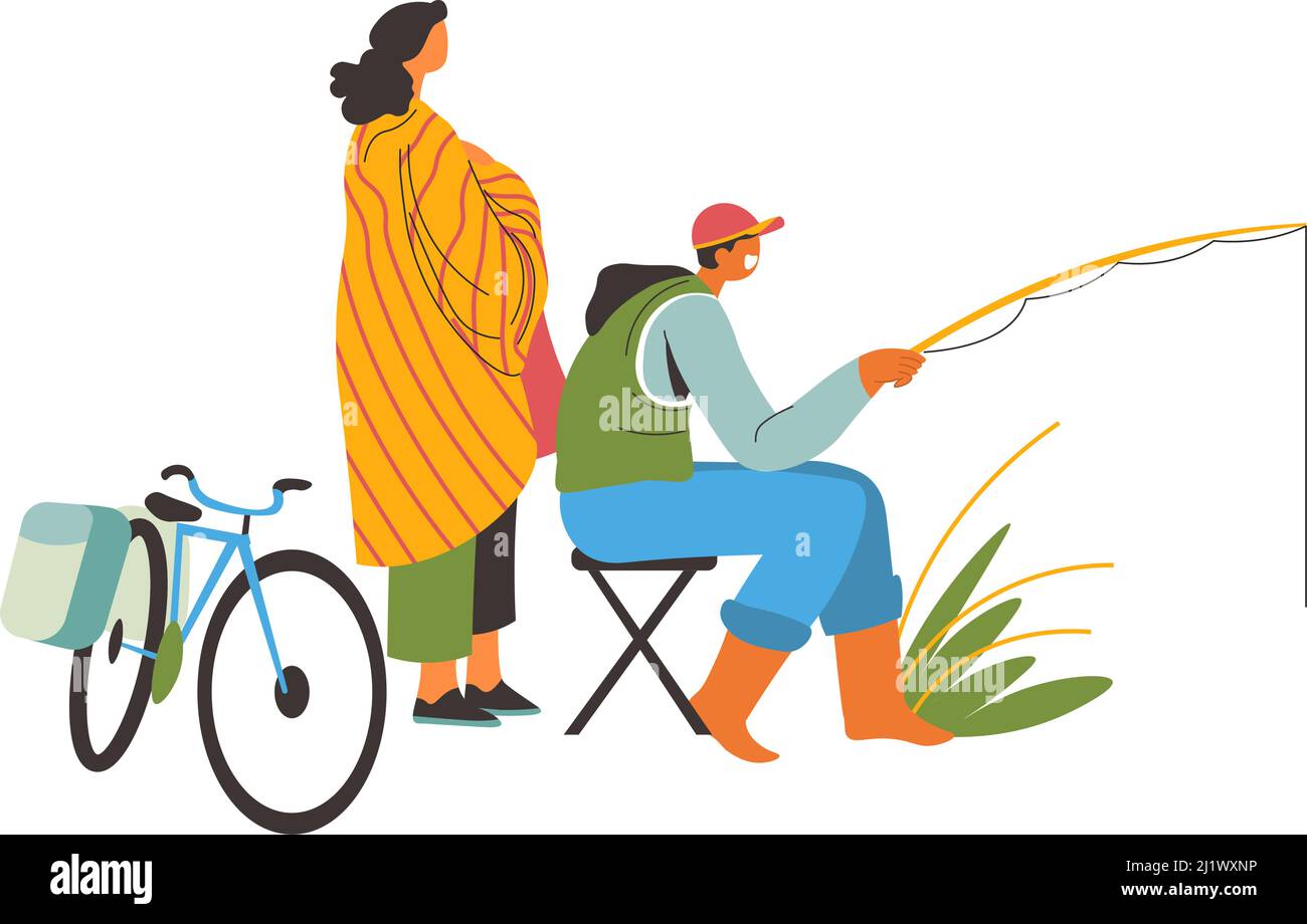 Husband and wife fishing Stock Vector Images - Alamy