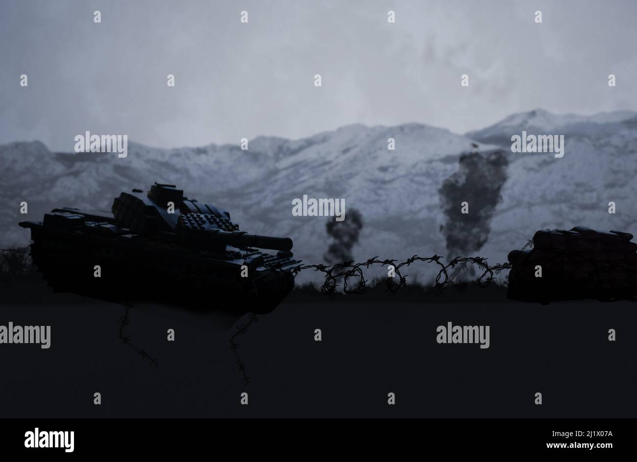 Main battle tank on a battlefield. Armored units in a battle Stock ...