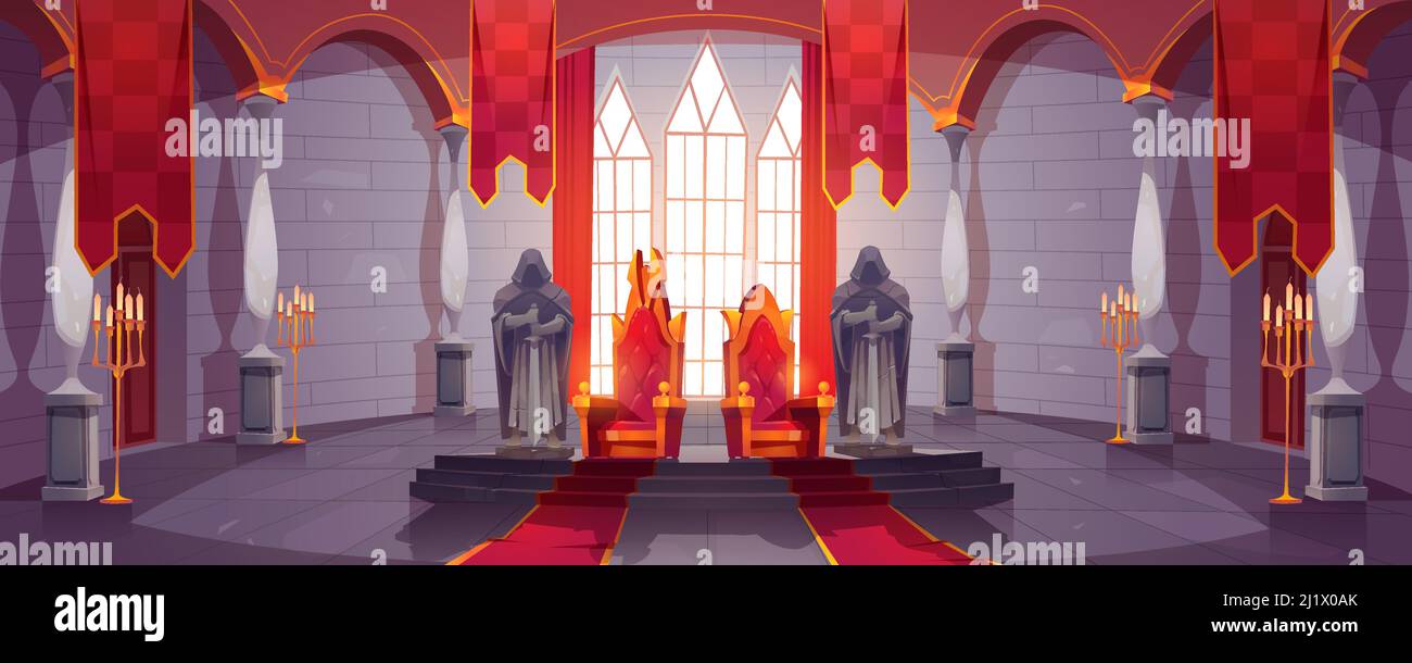 Castle hall with thrones for king and queen. Ballroom interior ...