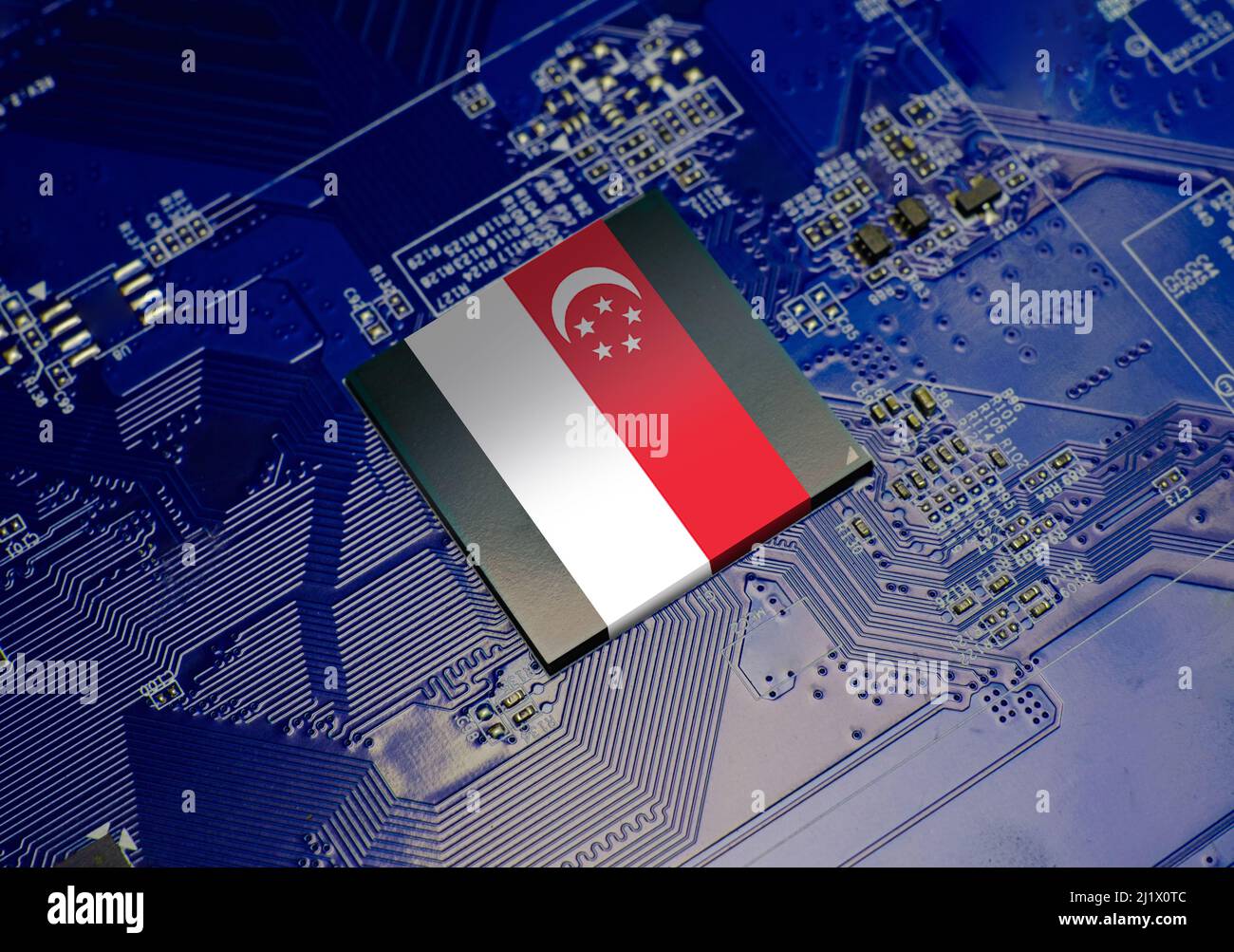 The National Flag of Singapore on CPU operating chipset computer ...