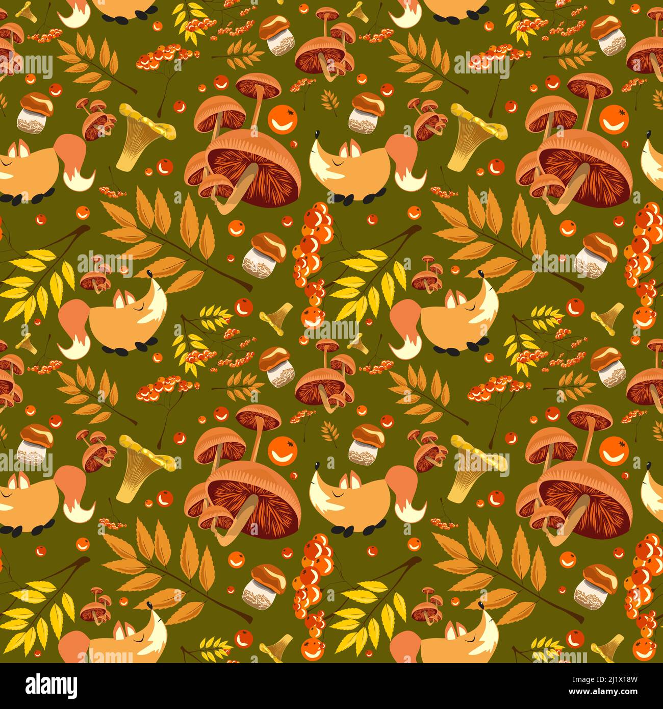 Forest pattern with animals and plants. Seamless pattern for fabric ...