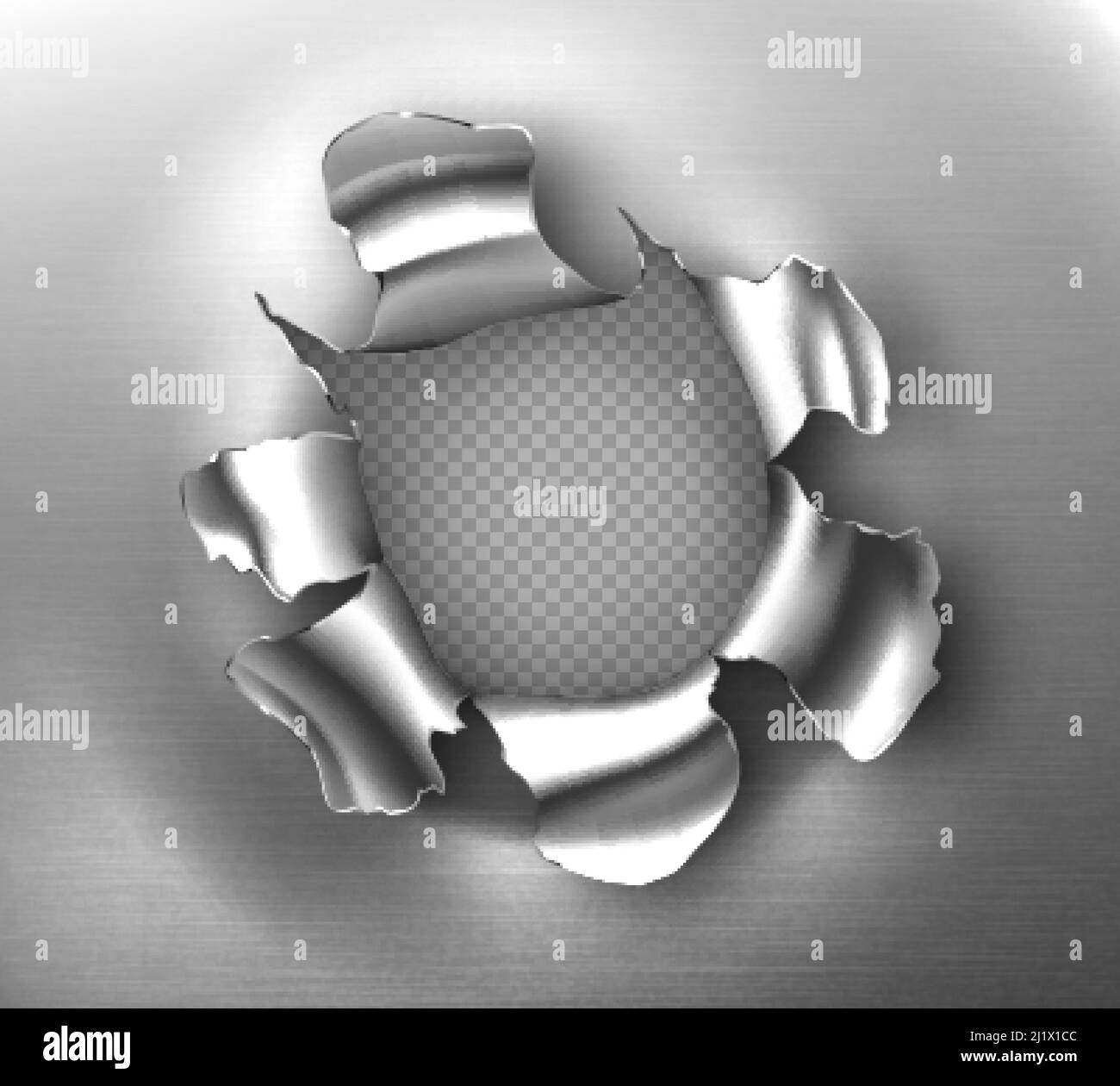 Torn hole, ragged round crack in steel sheet. Vector realistic mockup ...