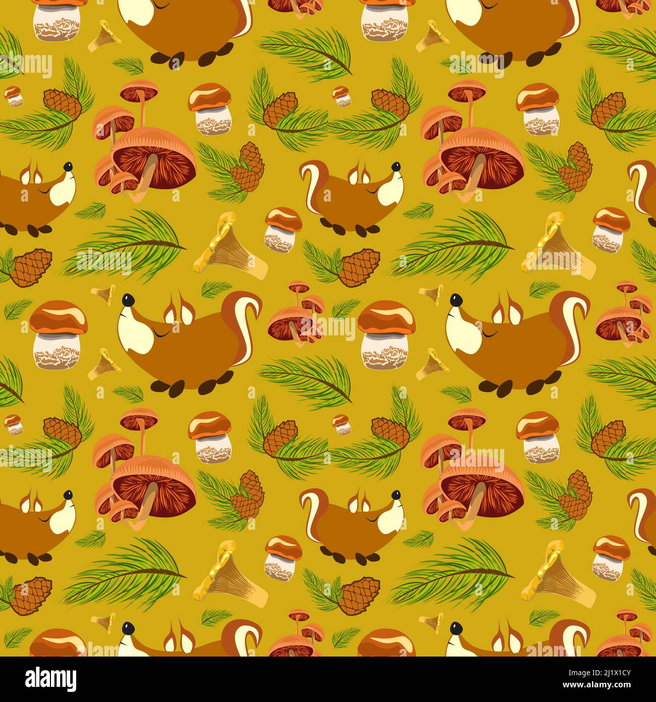 Forest pattern with animals and plants. Seamless pattern for fabric ...