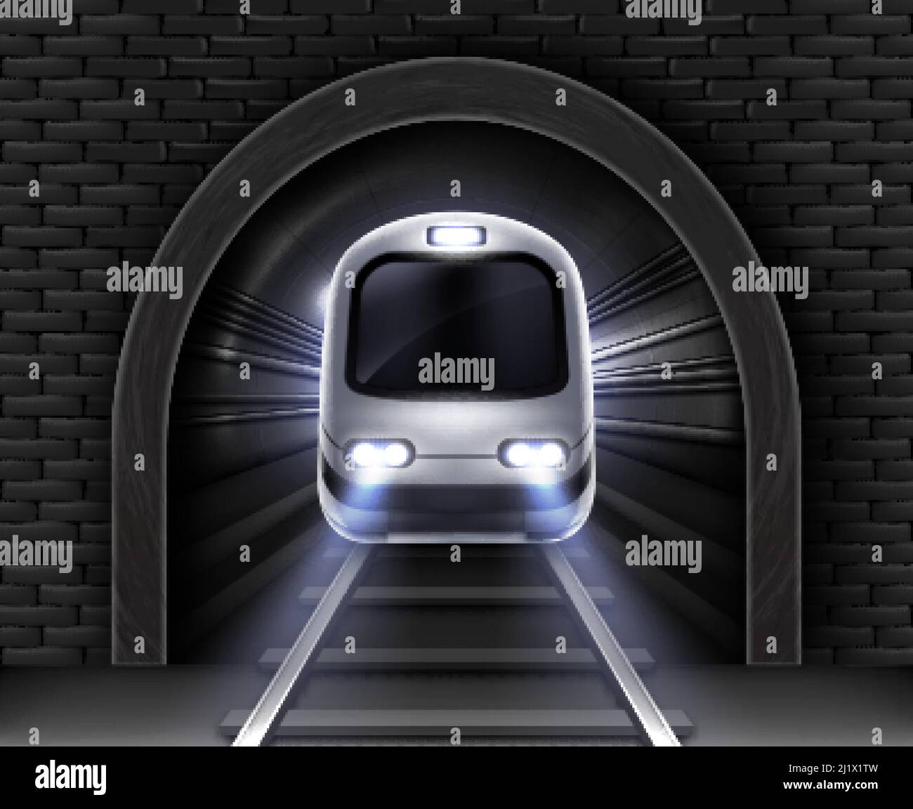 Modern subway train in tunnel. Vector realistic illustration of front ...
