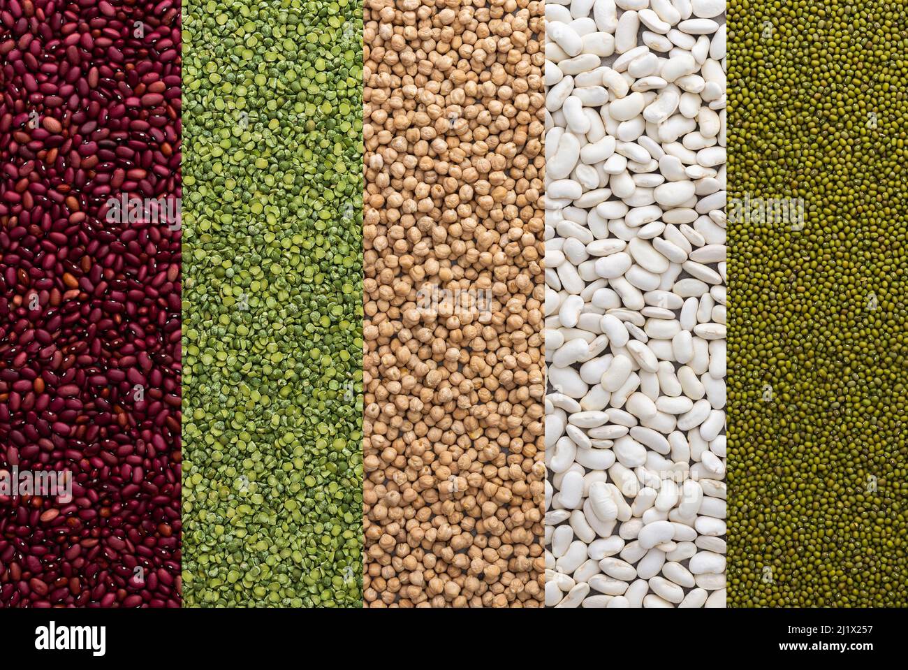 Different types of legumes, chickpeas and mung beans, white and red ...