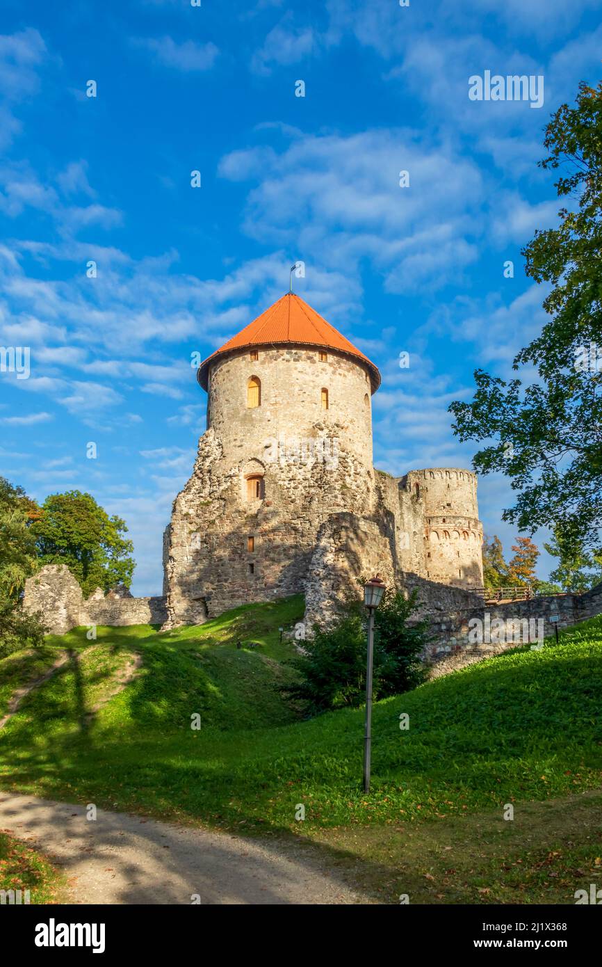 Cesis castle with ramparts and towers, medieval castle in Latvia ...
