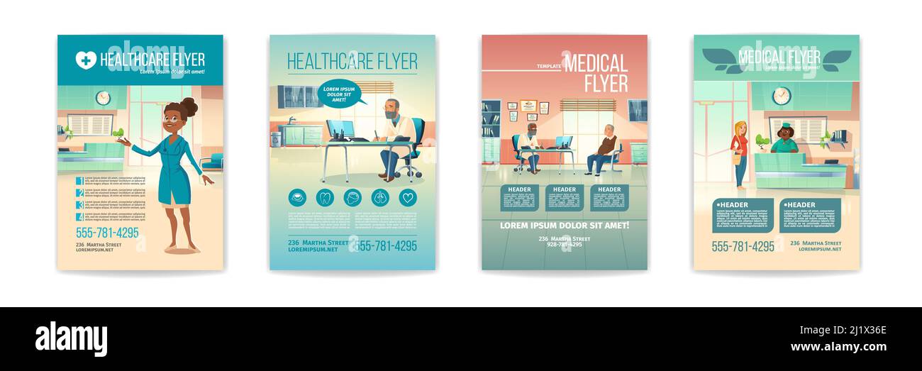 Medical flyers set. Health care service posters with people in hospital ...