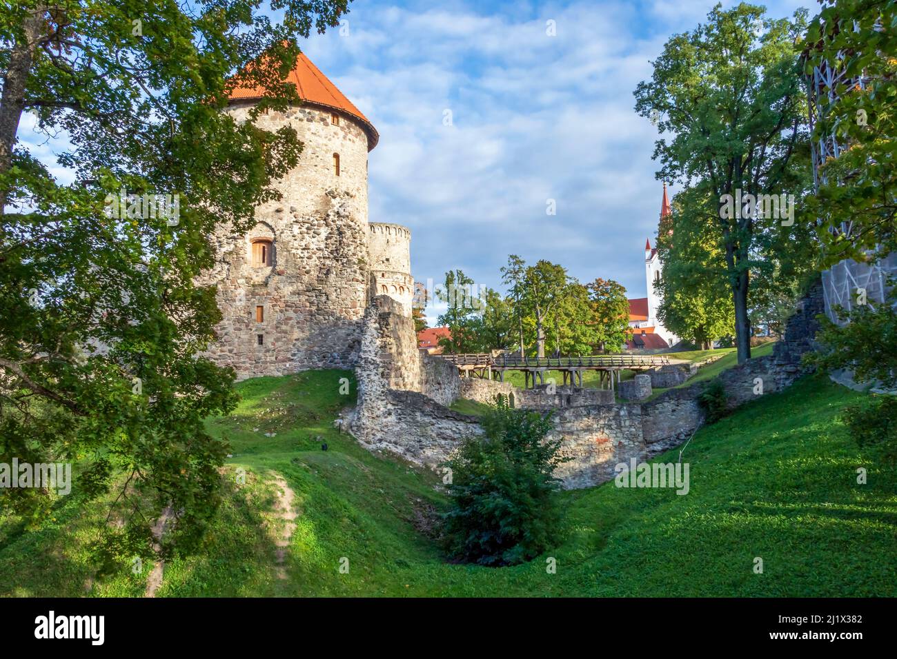 Cesis castle with ramparts and towers, medieval castle in Latvia ...