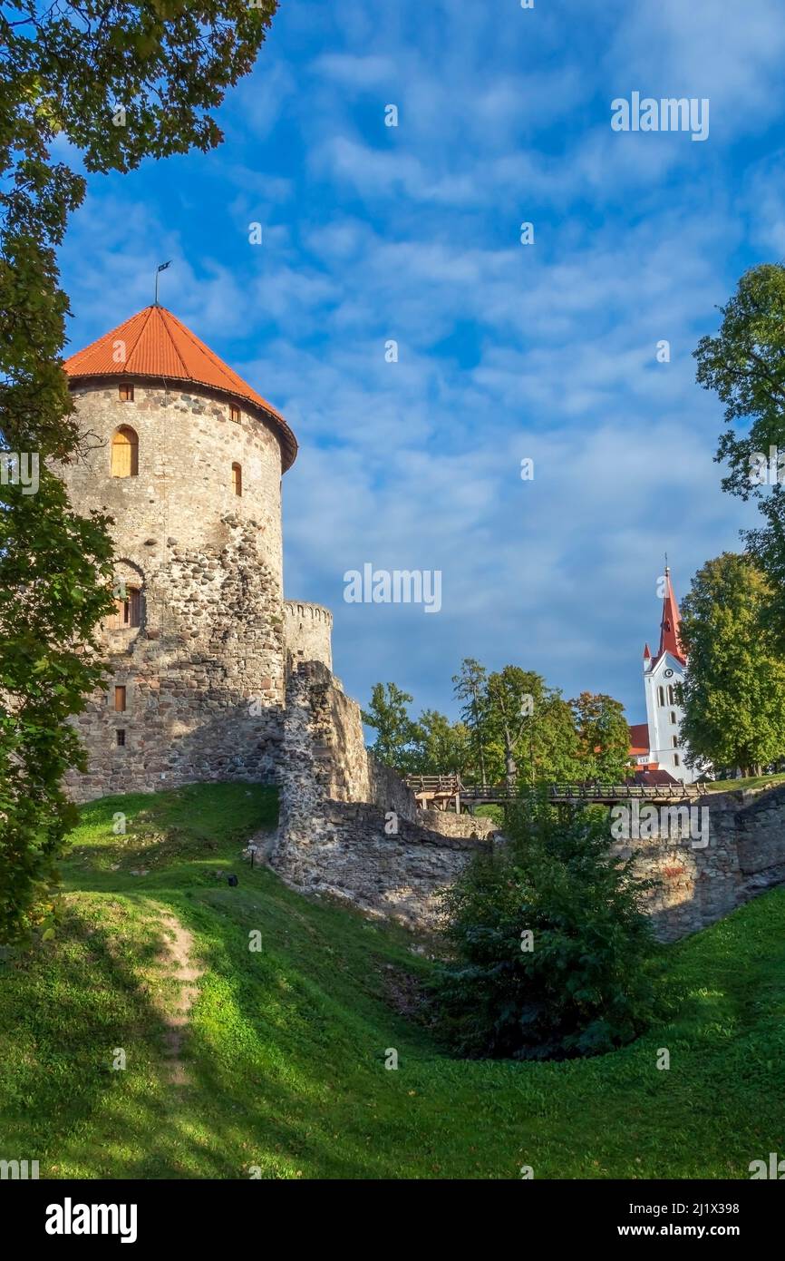Cesis castle with ramparts and towers, medieval castle in Latvia ...