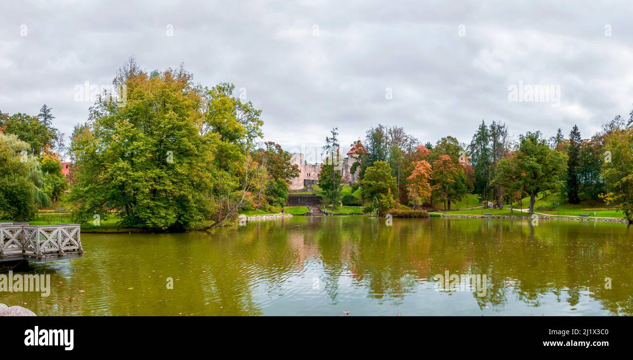 Cesis castle with ramparts and towers, medieval castle in Latvia ...
