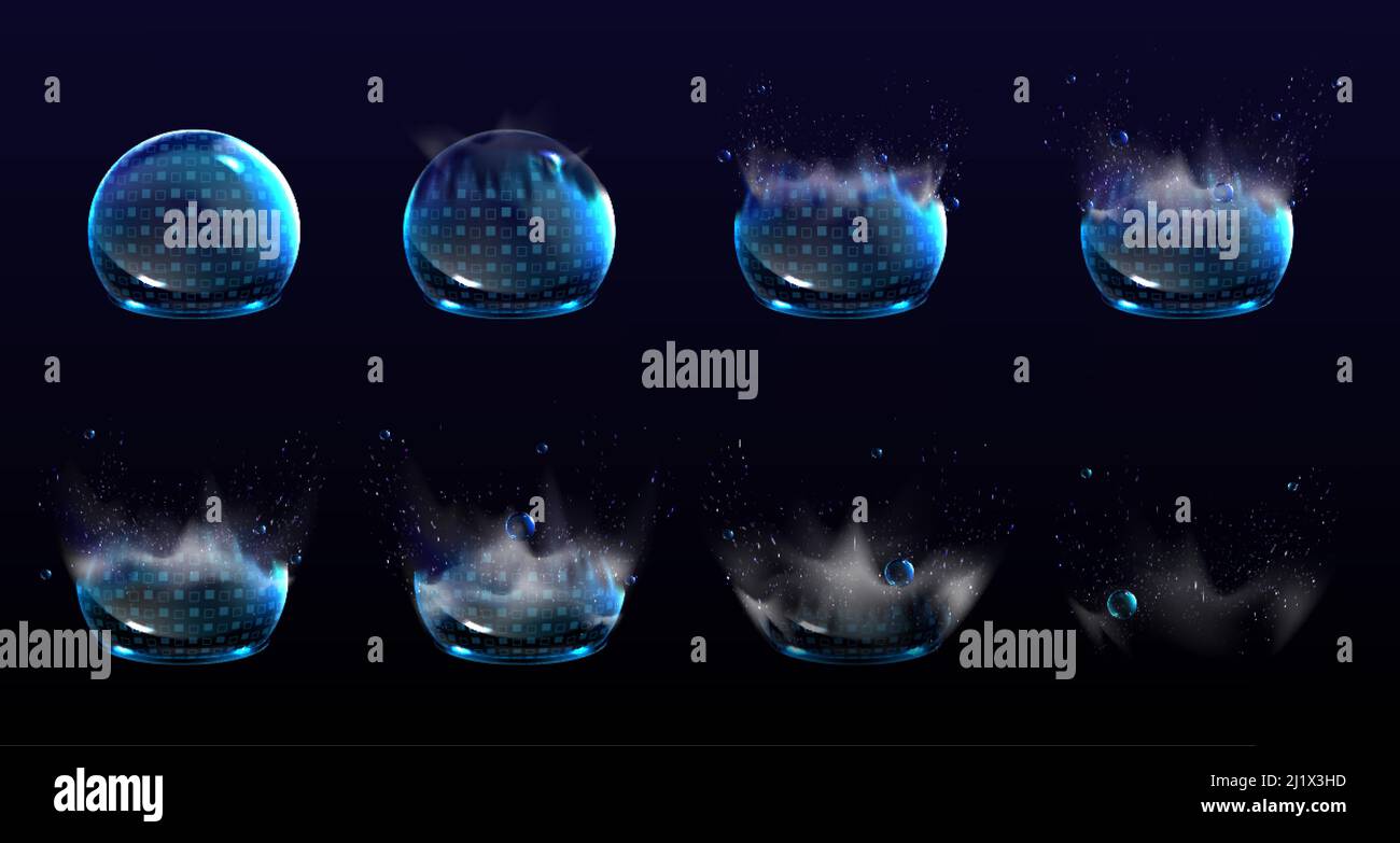 Broken bubble shields, explosion protection force fields. Vector ...