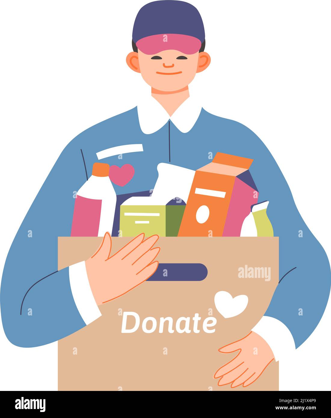 Volunteer donating food grocery products vector Stock Vector Image ...