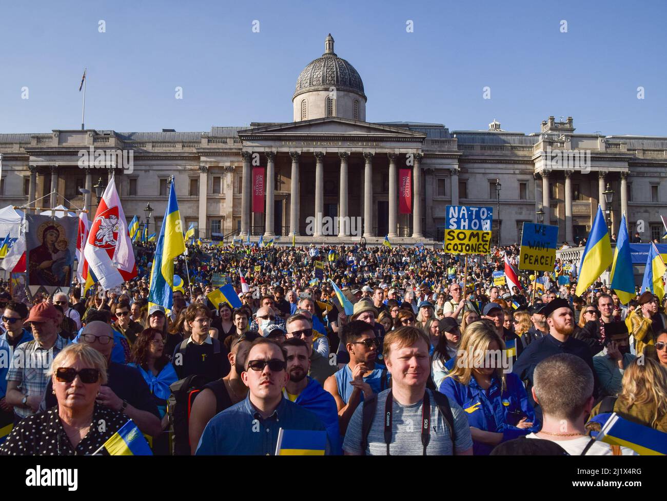 London, UK. 26th March 2022. Protesters in Trafalgar Square during the ...