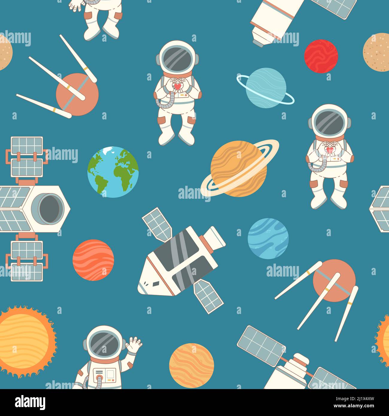 Space seamless pattern, planets and ships, vector Stock Vector Image ...