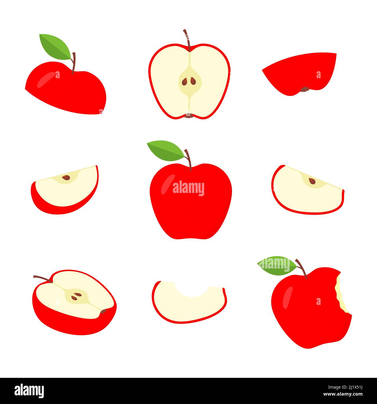 Red apples set. Apple slices collection. Vector isolated on white Stock Vector Image & Art - Alamy
