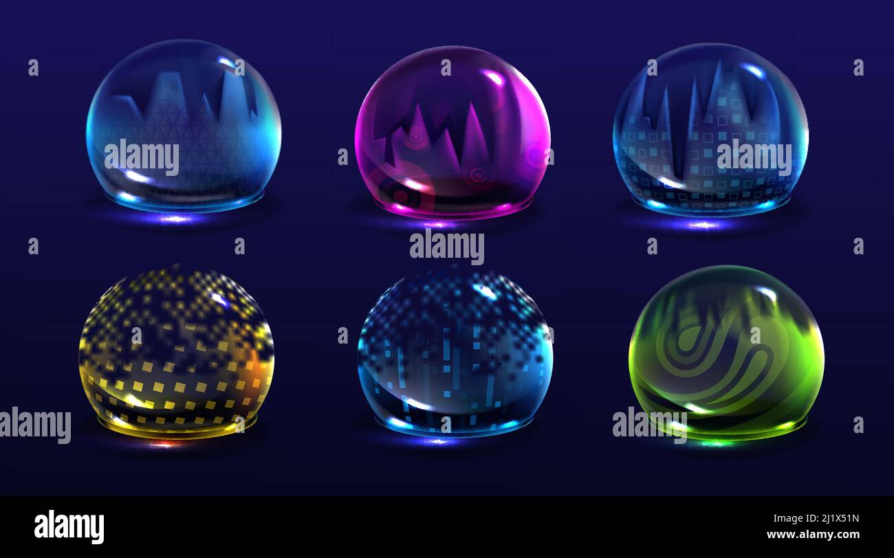Broken bubble shields, damaged protection force fields. Vector ...