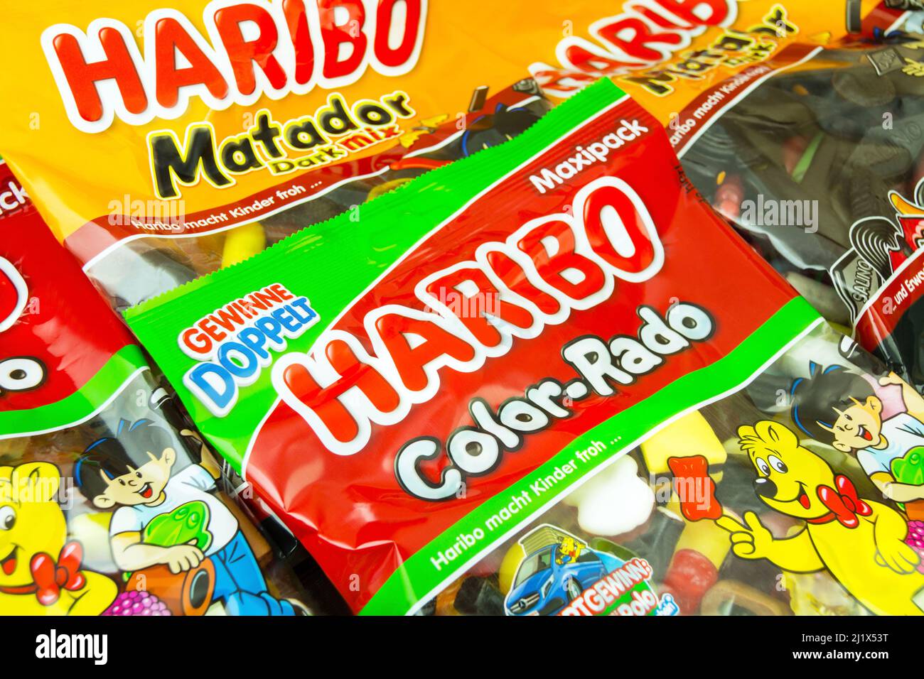 Hamburg, Germany - March 15 2022: Various Haribo sweets with packages ...