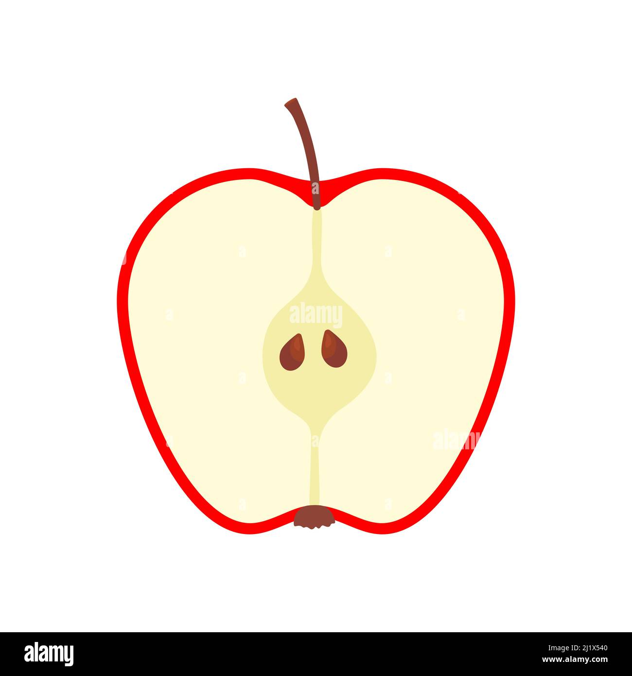 Red apple half. Sweet cute flat fruit slice. Vector isolated on white ...