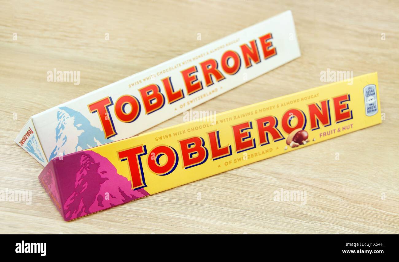 Hamburg, Germany - March 14 2022: Two various Toblerone Swiss ...