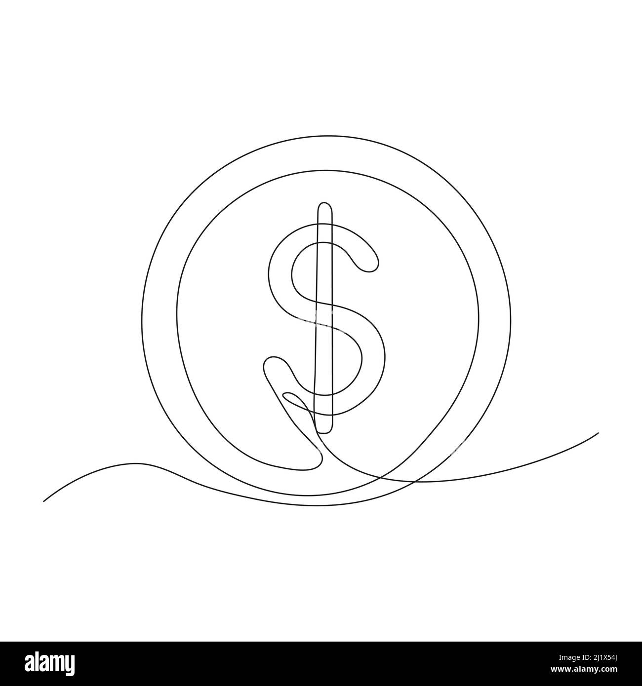Coin continuous one line drawing art. Money dollar linear symbol ...