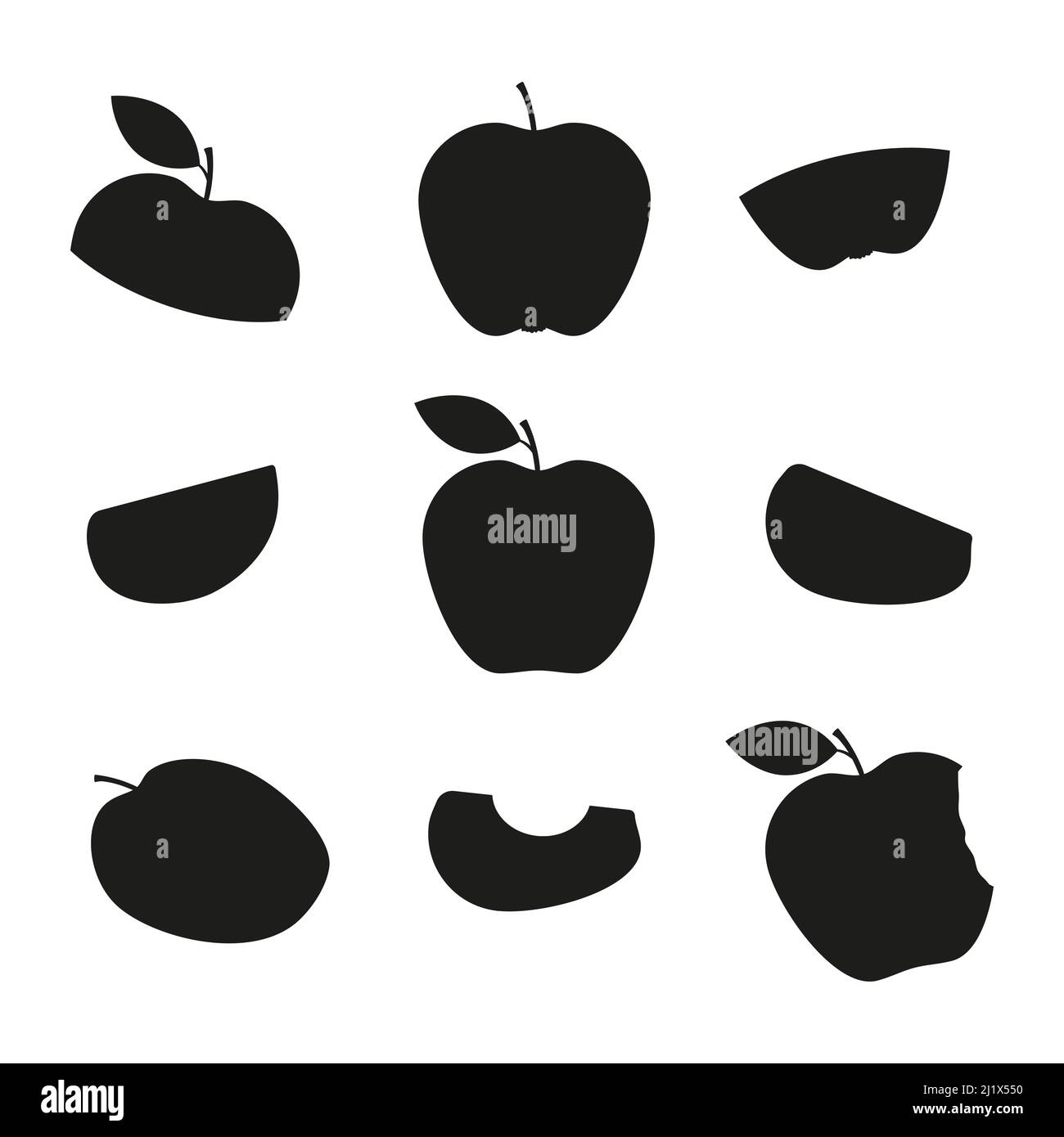 Apples black silhouettes set. Apple slices collection. Vector isolated ...