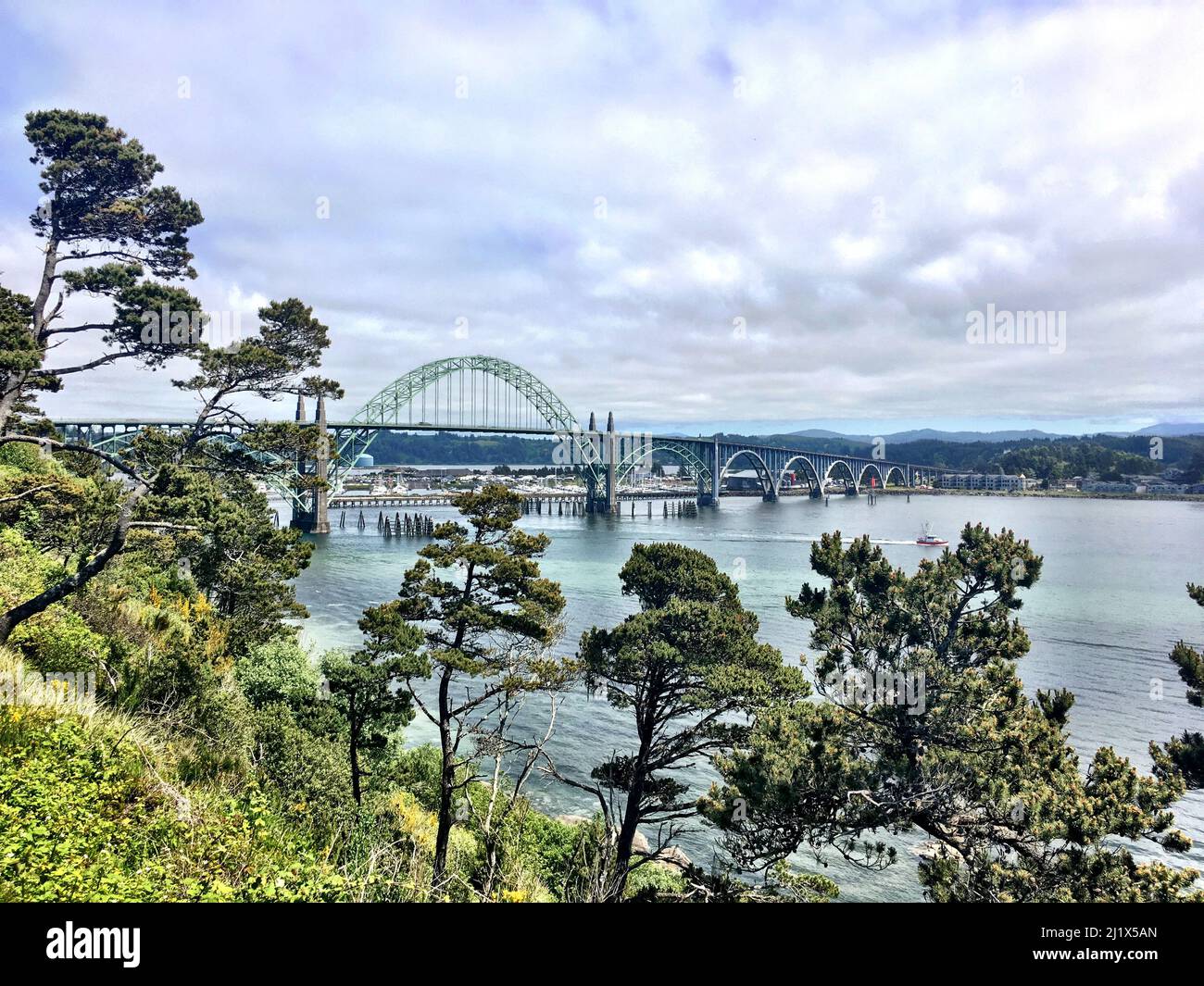 The view of Yaquina Bay Bridge. Arch bridge in Newport, Oregon, United ...
