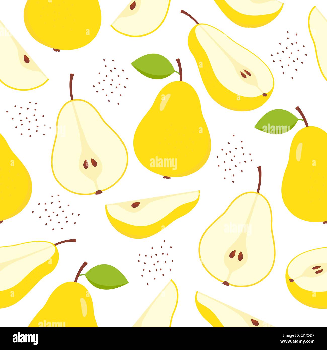 Pears pattern. Sweet slices, whole and half pear fruits seamless ...
