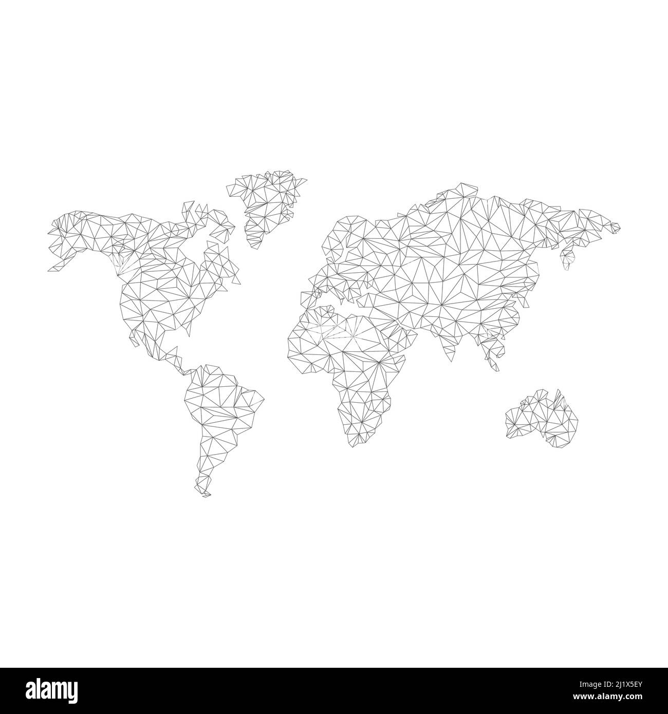 World map with connected triangular shapes. Continuous Earth line ...