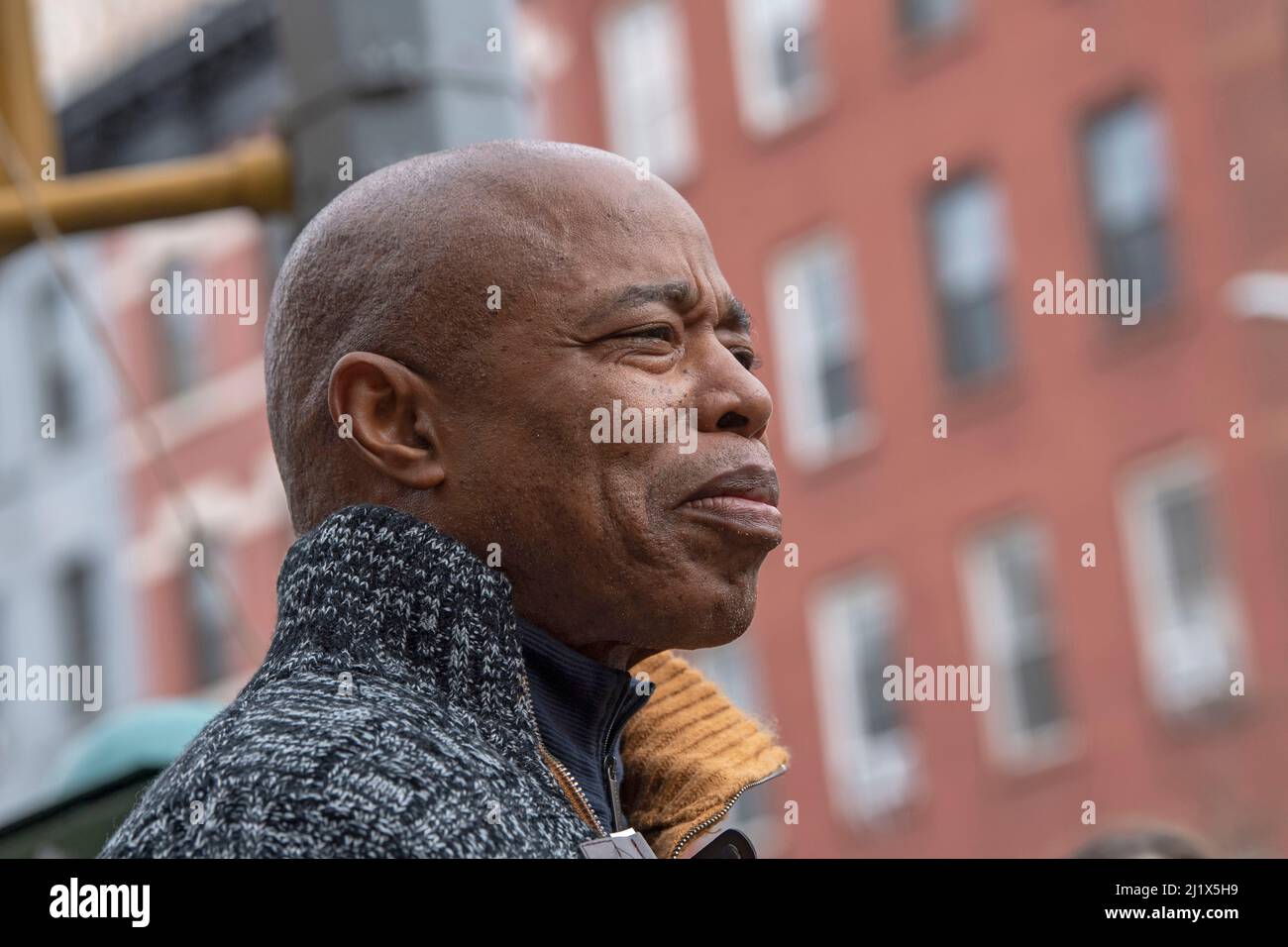 New York City Mayor Eric Adams speaks at a street co-naming ceremony in ...