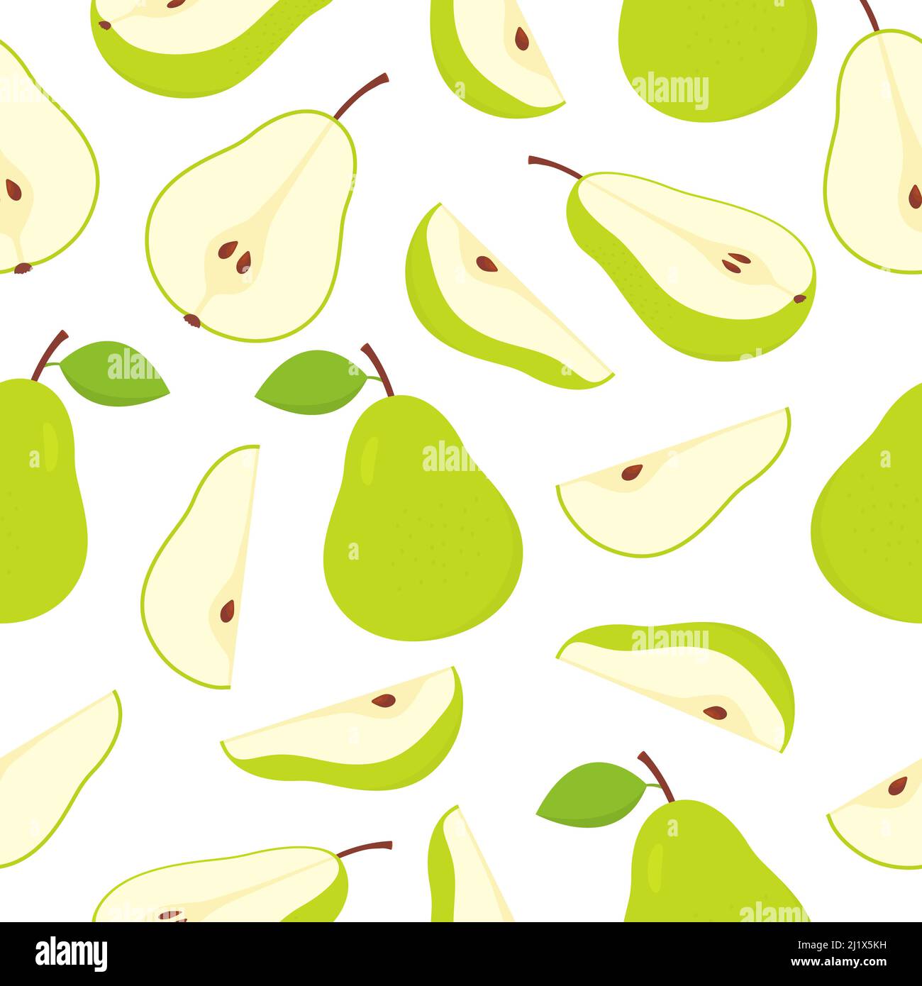 Pears pattern. Sweet slices, whole and half pear fruits seamless ...