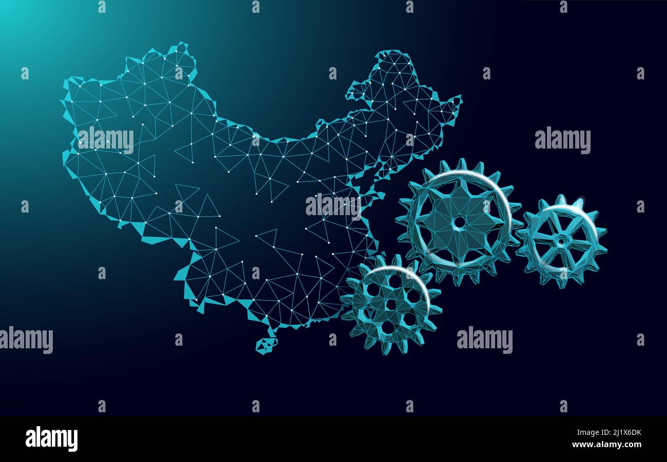 China map business statistics chart growing graphs. Blue light glowing ...