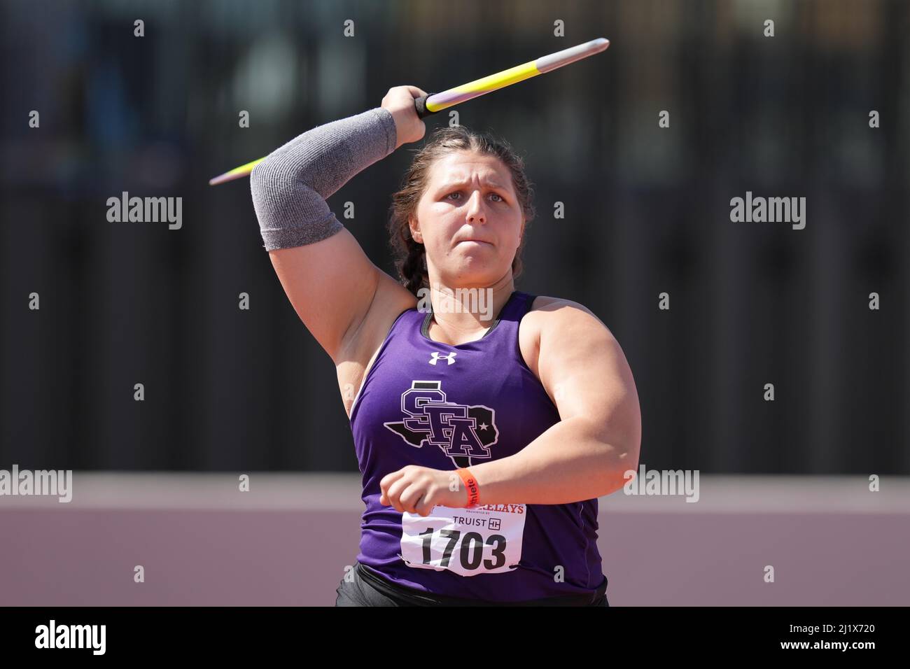 Seri Geisler of Stephen F. Austin places third in the women's javelin ...