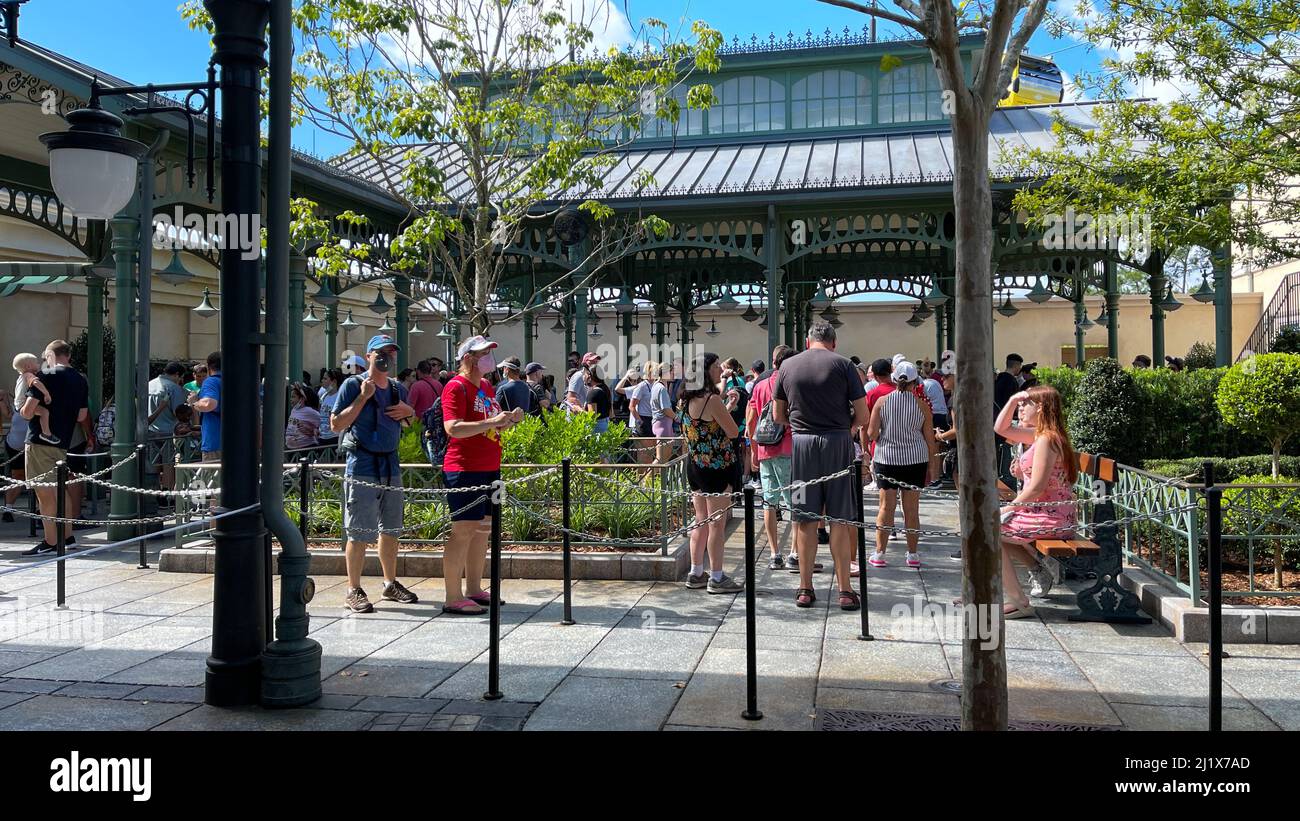 Orlando, FL USA- October 9, 2021: People waiting in line for the Remy ...