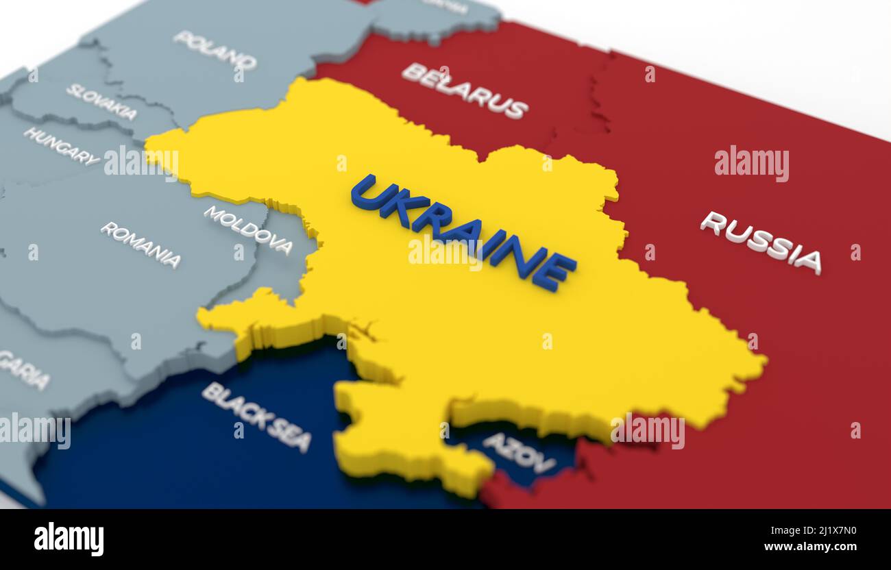 Stylich 3D Map of Ukraine and neighboring countries with agressive ...