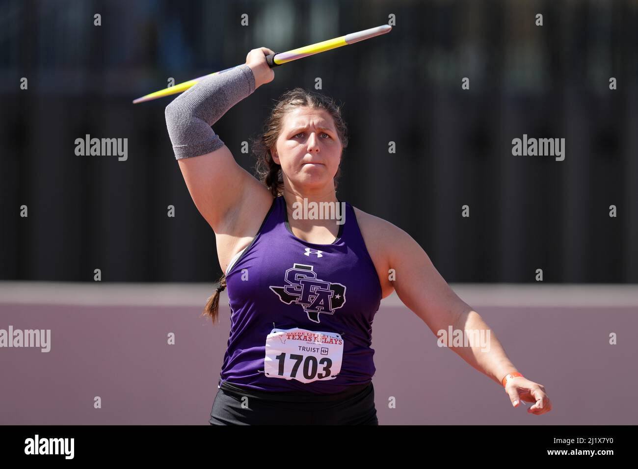 Seri Geisler of Stephen F. Austin places third in the women's javelin ...