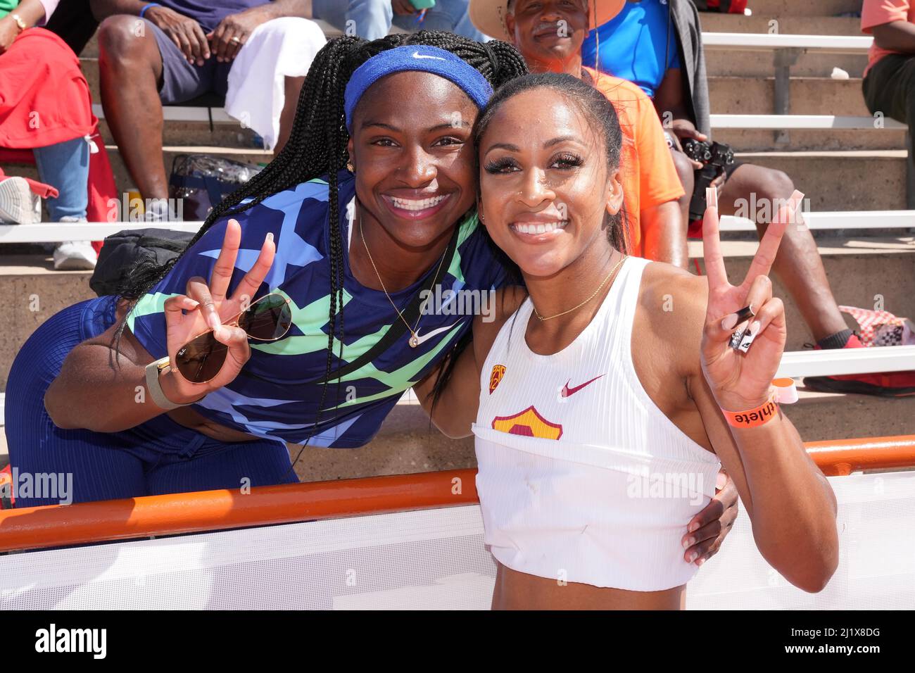 Celera Barnes of Southern California (right) poses with Twanisha Terry ...