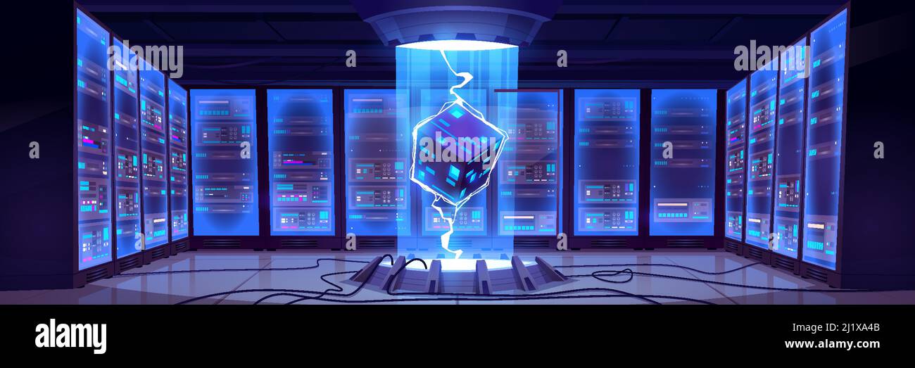 Vector cartoon interior of future data center room with server hardware ...